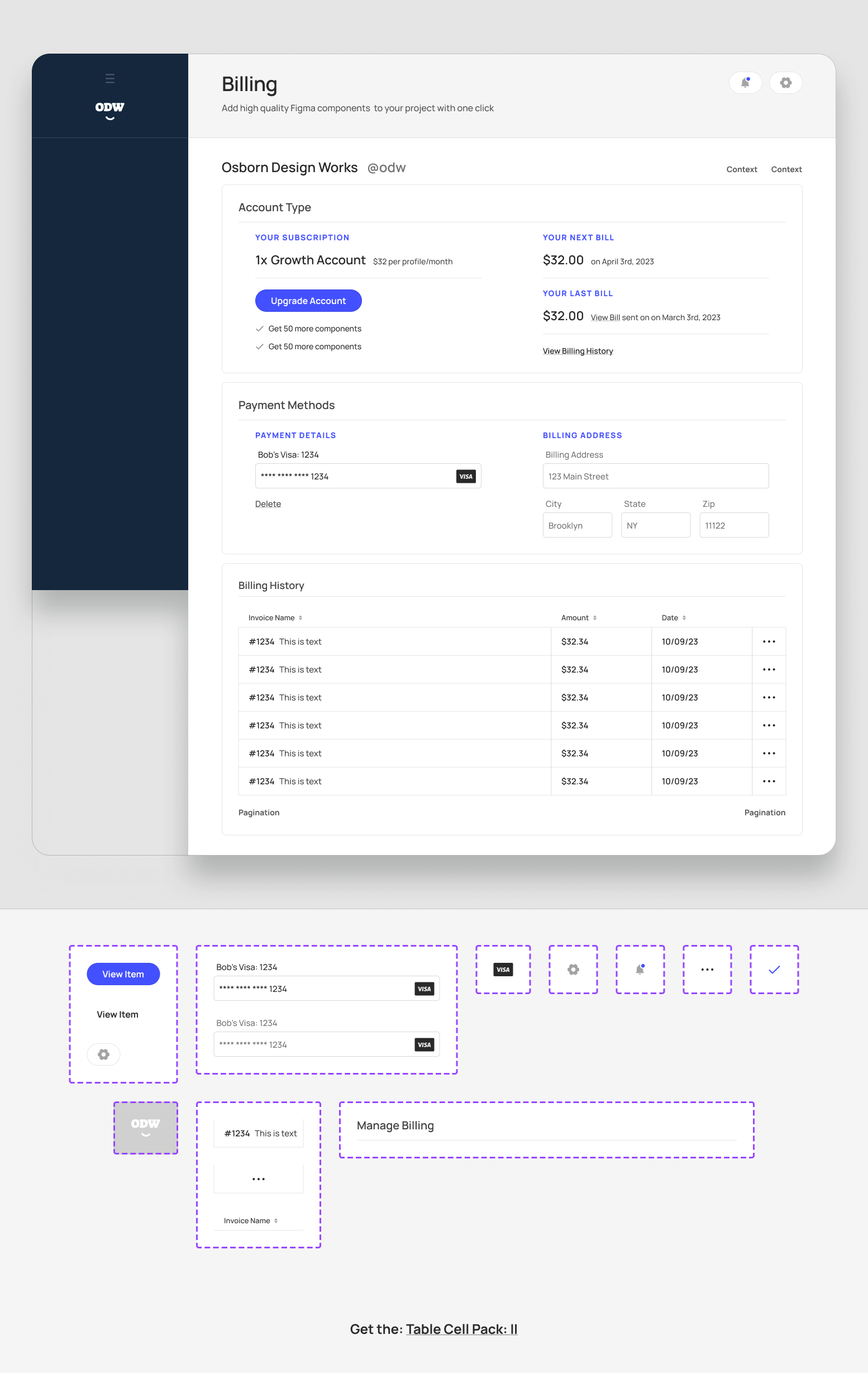Figma SaaS / Dashboard Billing Page, UI Component | Component Collector Design System